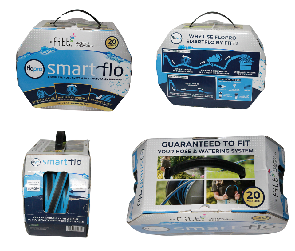Flo Pro Fitt Force 20m Smart Flo Garden Hose Set Kink-Resistant Flat ...