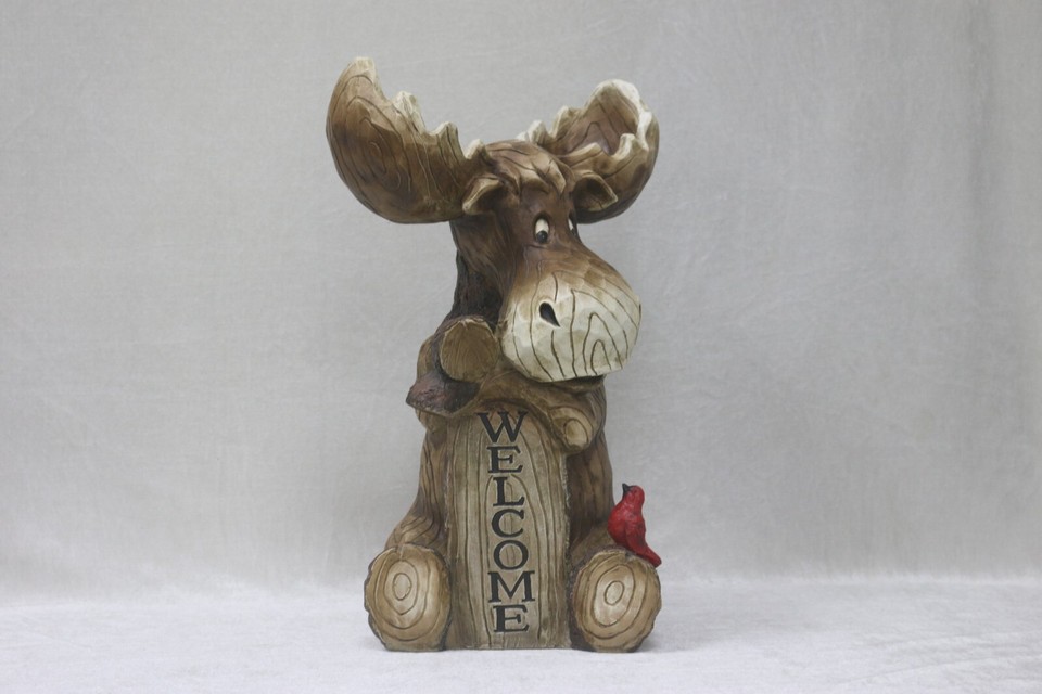 Moose With Cardinal Garden Welcome Sign Resin Statue Yard Decor | eBay