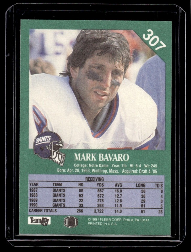 1991 Fleer Mark Bavaro New York Giants #307 | eBay