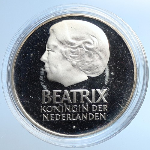 1982 NETHERLANDS Queen Beatrix Lion Eagle Claw Proof Silver 50 Guld ...