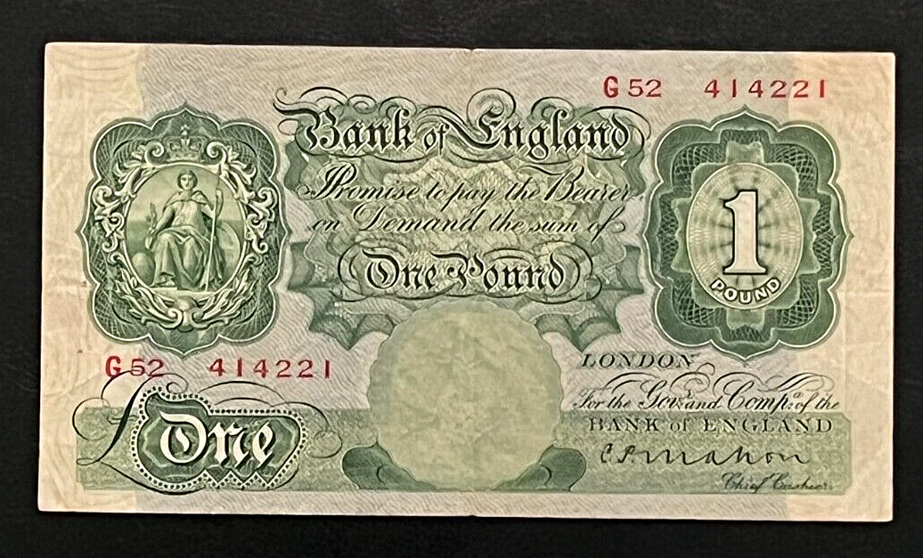 1928 BRITISH £1 ONE POUND TREASURY NOTE, C.P. MAHON, B-211, VF+, G52 ...