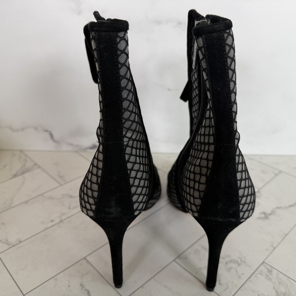 Gianni Bini Black Size 11M Mesh Suede Peep Toe Booties Lace Up Vamp ...
