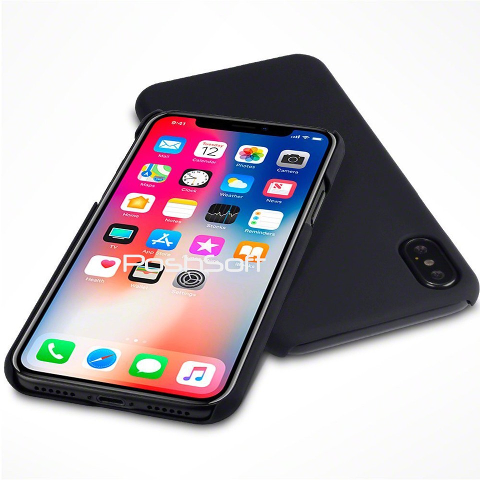 Apple iPhone Hard Rubberized Cover Case -Anti-Slip Grip- Shell -Black ...