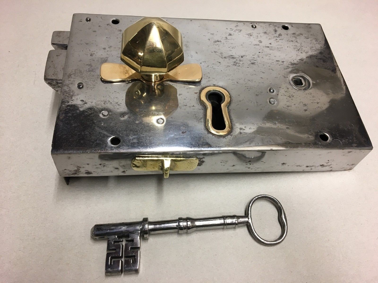 Original Georgian Antique Cast Iron Brass Door Rim Lock Box Key ...