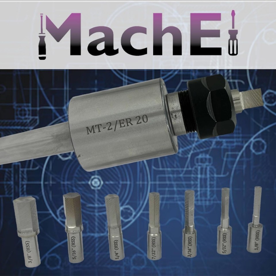 MachEl MT2 Shank Rotary Broach Kit with ER-20 Adapter & 7-Piece Hex ...