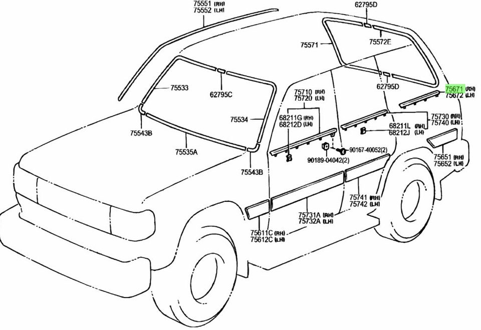 Toyota Land Cruiser 80 Series Lexus LX450 Quarter Door Belt Moulding LH ...