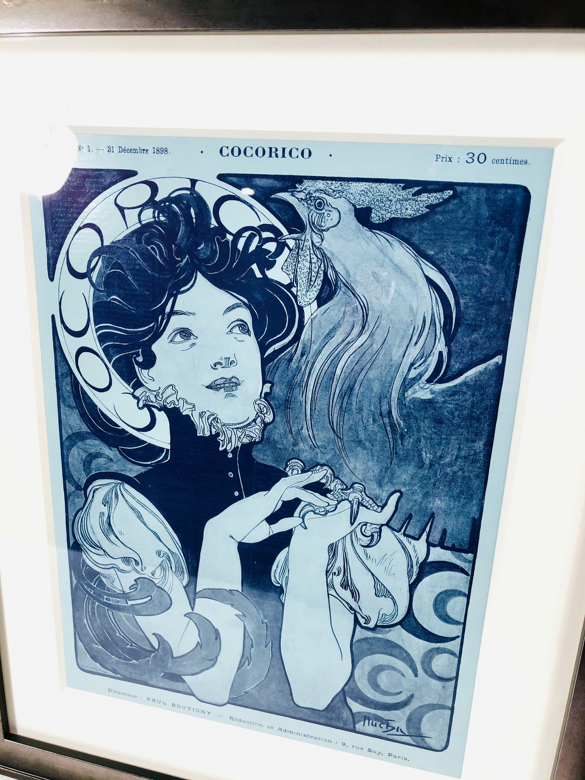1898 COCORICO Framed Magazine Cover, Alphonse Mucha, Art Nouveau ...