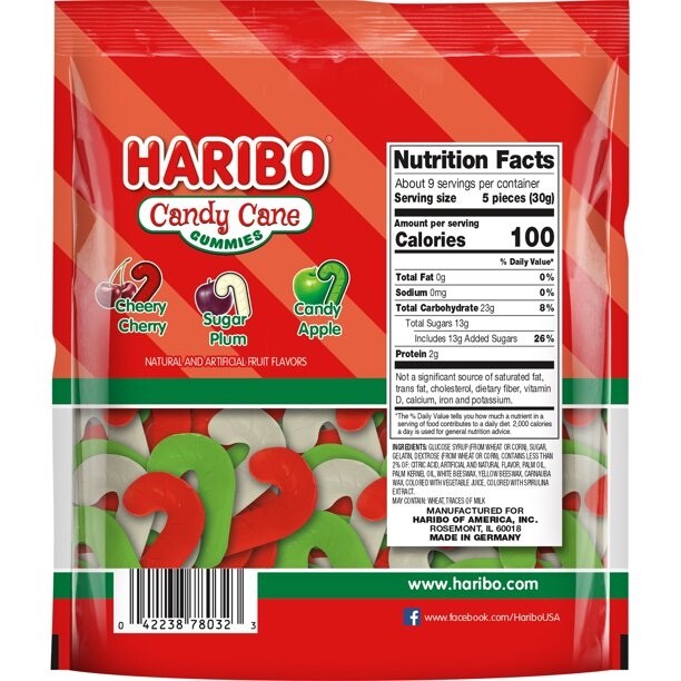 HARIBO Candy Cane Limited Edition Sugar Plum Candy Apple 2x 4oz Bags ...