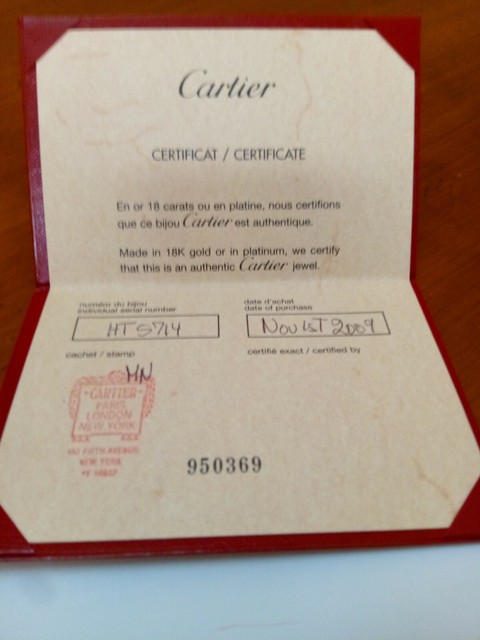 Cartier Jewellery Authentic Certificate 18K Gold with red holder folder ...