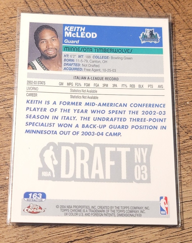 Keith McLeod 2003-04 TOPPS CHROME REFRACTOR ROOKIE CARD #163 ...
