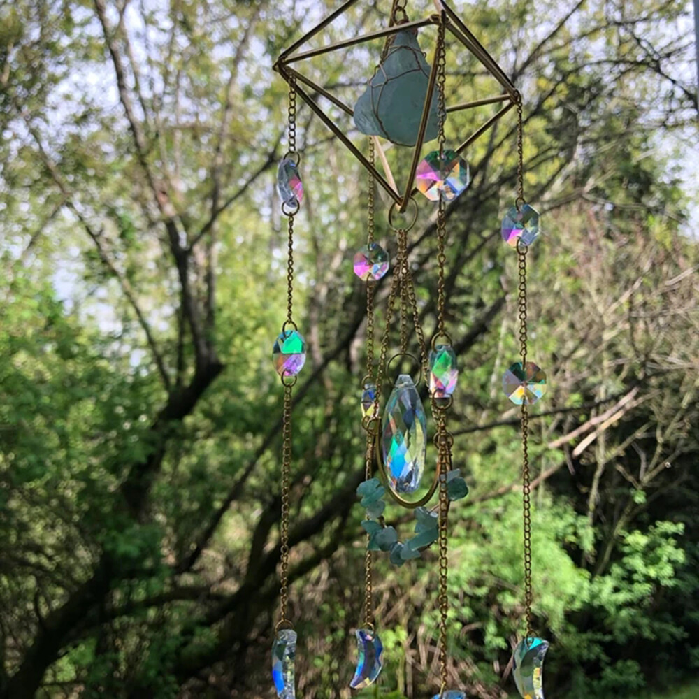 Hanging Sun Light Catcher Crystal Wind Chime Star Moon Pendant Home ...