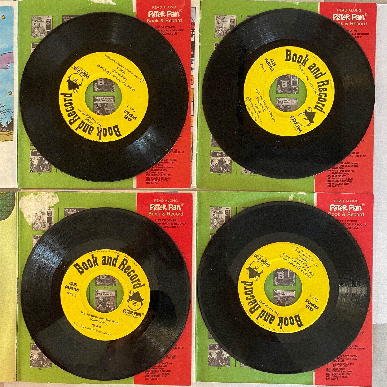 Lot of 4 Peter Pan Book and Records, Popeye, Casper, Pebbles and Bamm ...