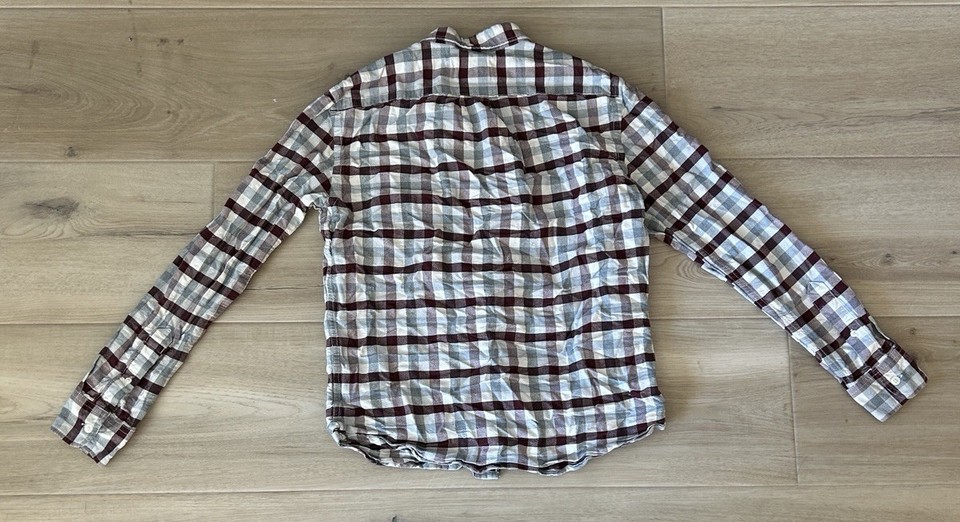 Old Navy Men’s Shirt Size Small Button Down Slim Fit Pocket Maroon Gray ...