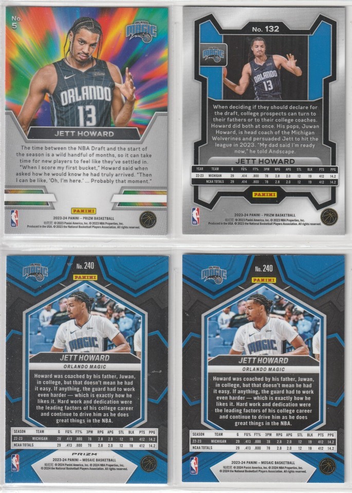 NBA Jett Howard Magic 2023-24 Panini Prizm Mosaic SP ROOKIE CARD LOT ...