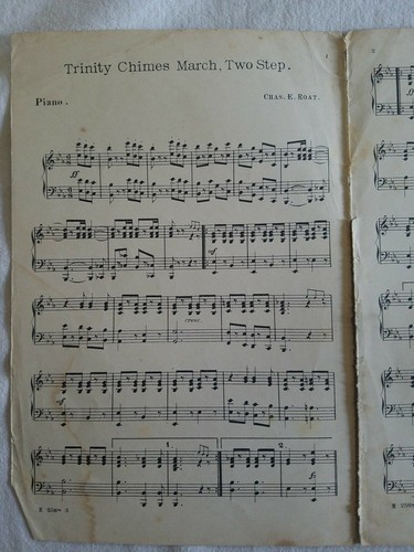 VINTAGE 1899 "TRINITY CHIMES MARCH, TWO STEP" MARCH FOR ORCHESTRA SHEET ...