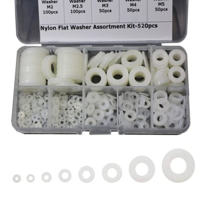 Nylon Washers, 520Pcs White Nylon Flat Washers Assortment Kit for M2 M2 ...