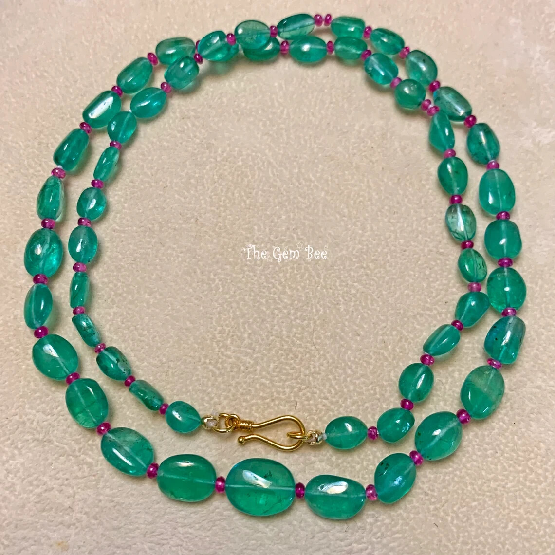 Zambian Emerald Freeform nugget Burmese Ruby Rondelle Bead 18K Gold ...