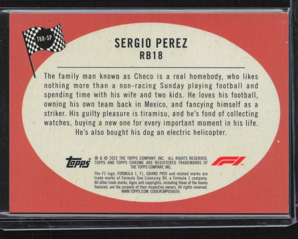 Sergio Perez 2022 Topps Chrome F1 1968 Hot Rods Refractor Insert #T68 ...