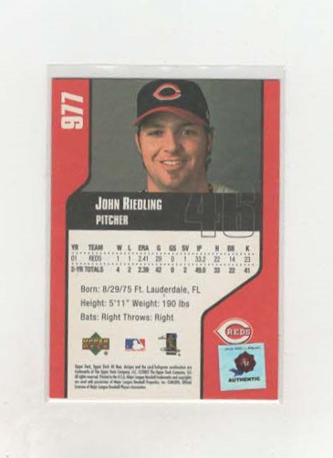 2022 Historic Autograph Retrograph John Riedling 2002 Upper Deck 40 Man ...