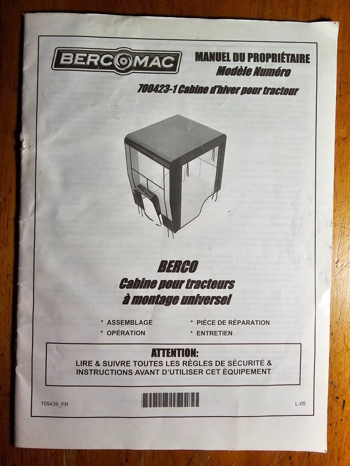 Bercomac Berco 700423-1 Tractor Winter Cab Universal Mounting Owner ...