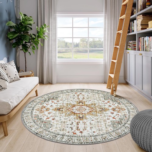 Ultra-Thin Washable Round Rug - 6ft Large Living Room Circle Area Rugs ...