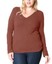 Plus Size Heather Color Casual Cotton Blend V-Neck Long Slv T-Shirt Top ...