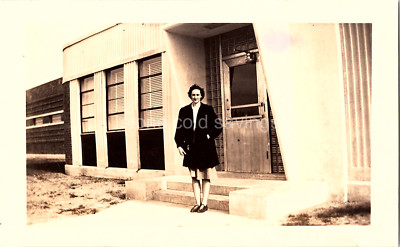 Old Found Photo - 30s 40s - Woman Stands Outside A School Building In A ...