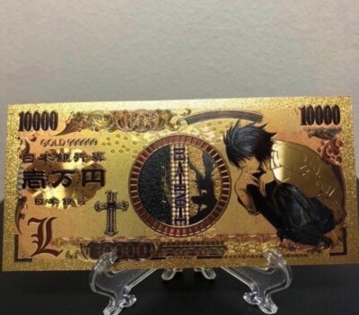 24k Gold Foil Plated “L” Lawliet Death Note Banknote Anime Collectible ...