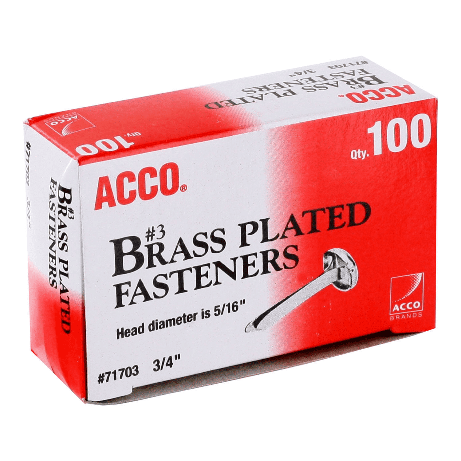ACCO Brass Paper Fasteners, 3/4", Plated, 1 Box, 100 Fasteners/Box ...