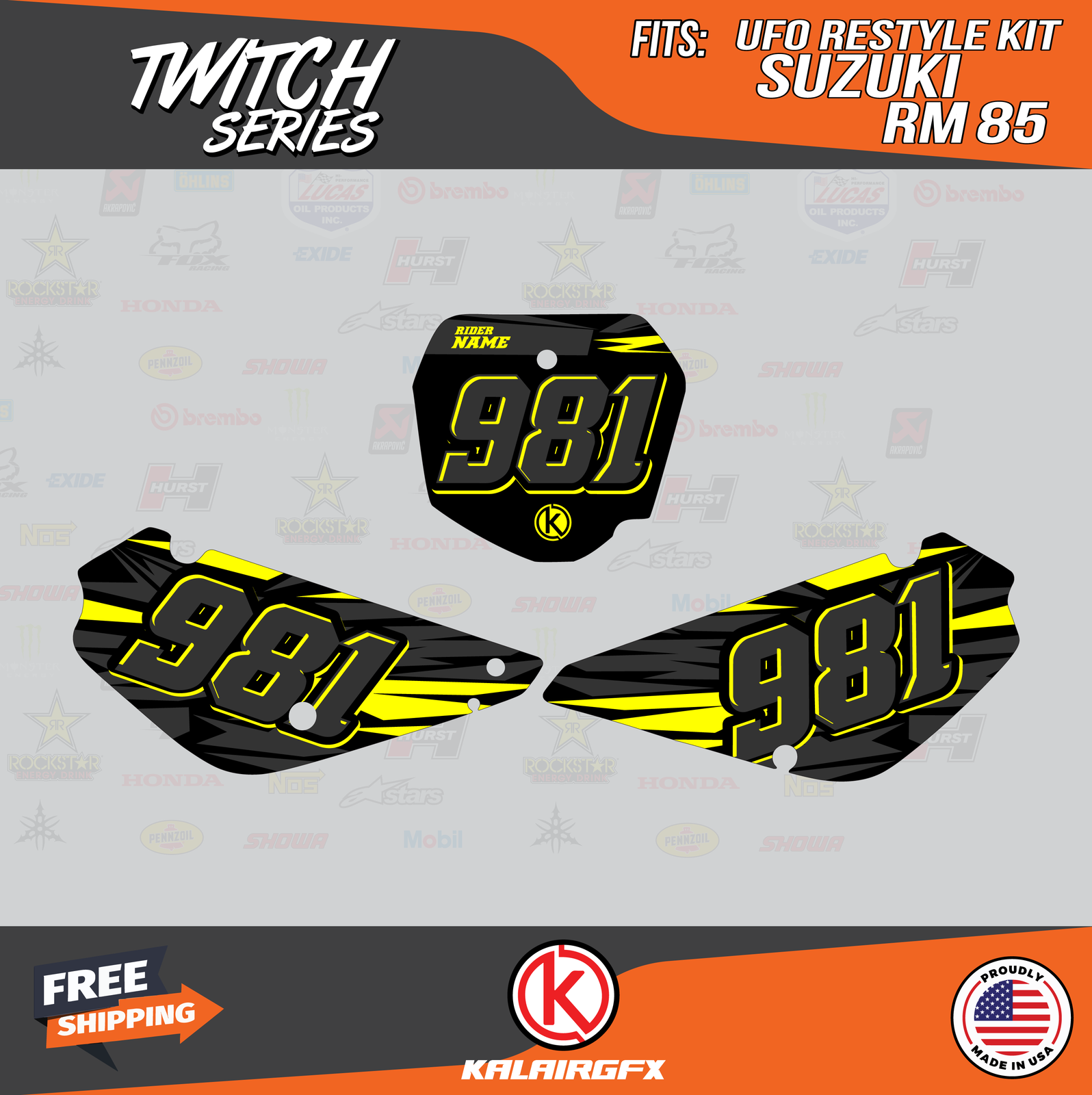 Graphics Kit for Suzuki RM85 (2001-2023) UFO RESTYLE TWITCH-Yellow | eBay