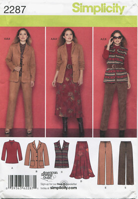 Simplicity 2287 Womens Plus Jacket Skirt Pants Top Sewing Pattern 20W ...