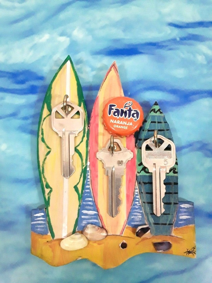 Handmade 3 Hook Beach Coastal Surfboards Wall Mount Key Rack Holder ...