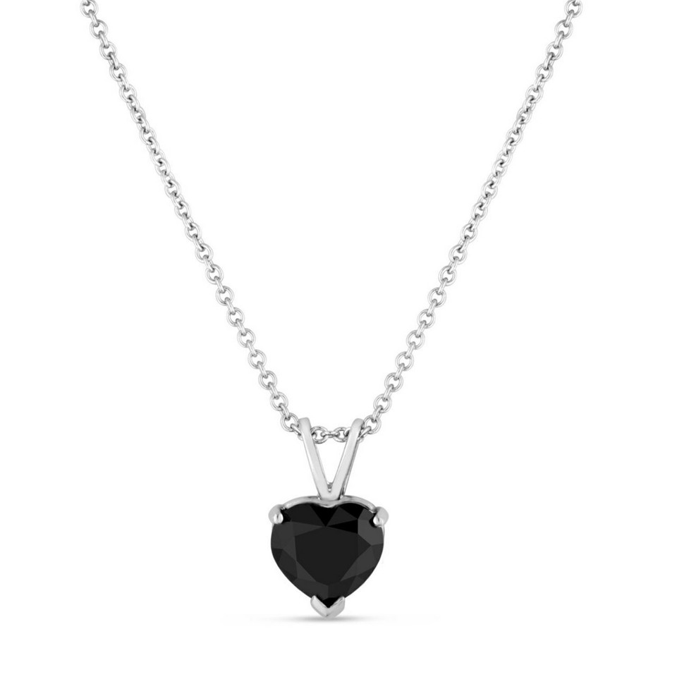 .75ct Black Heart Cut Austrian Zircon Solitaire Pendant Necklace 14kWG ...