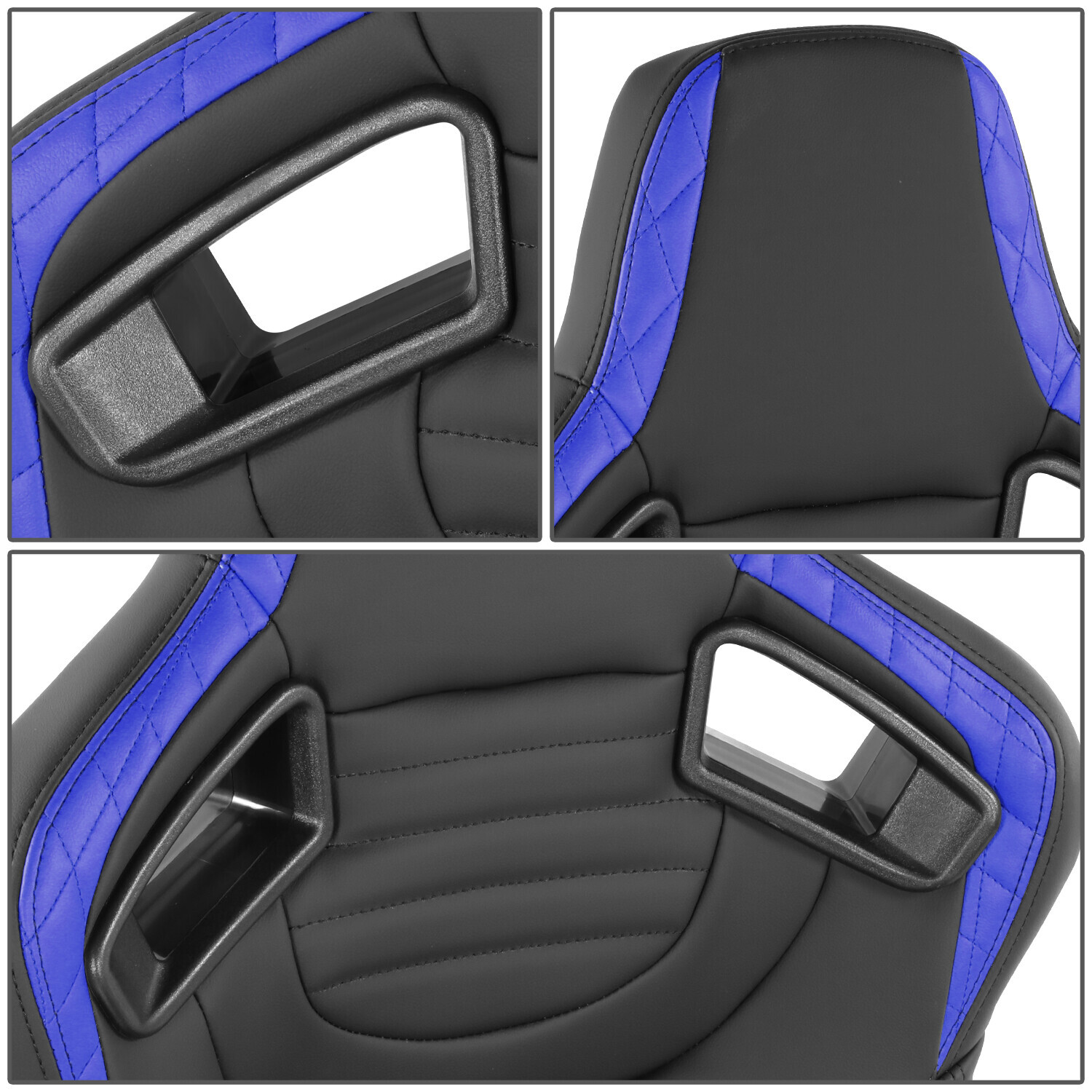 Pair Reclineable Blue Quilted Padded Section Vinyl Leather Bucket ...