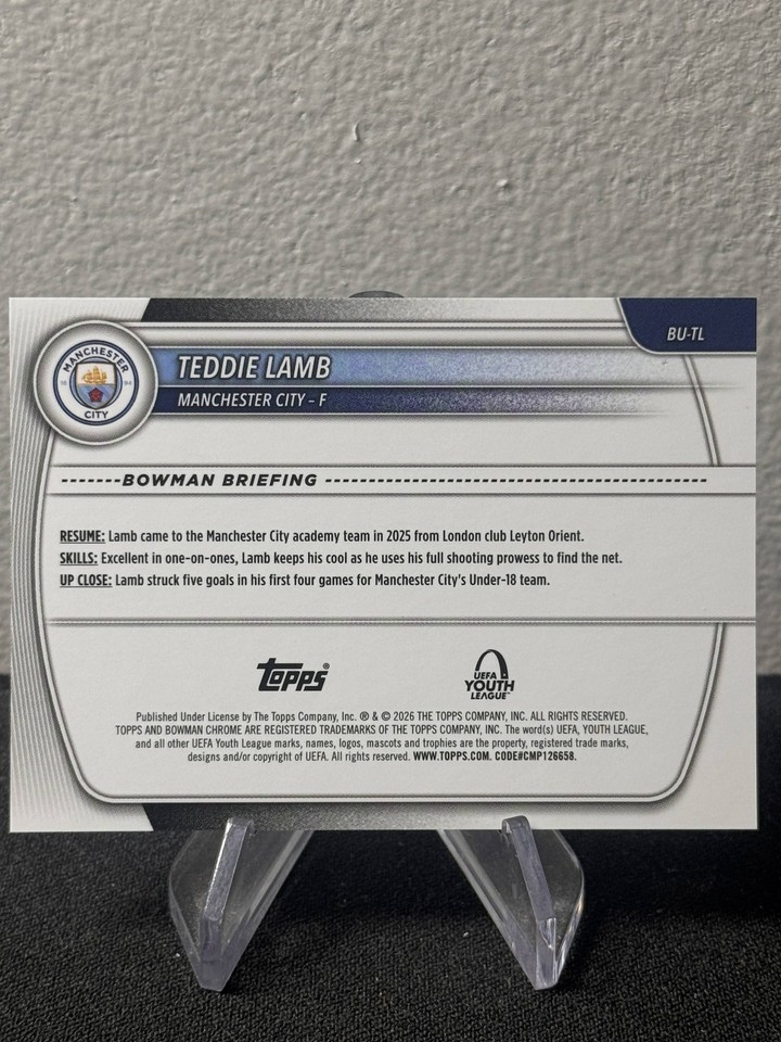 Teddie Lamb 2025-26 Topps Chrome UCC Bowman UEFA Youth League ...