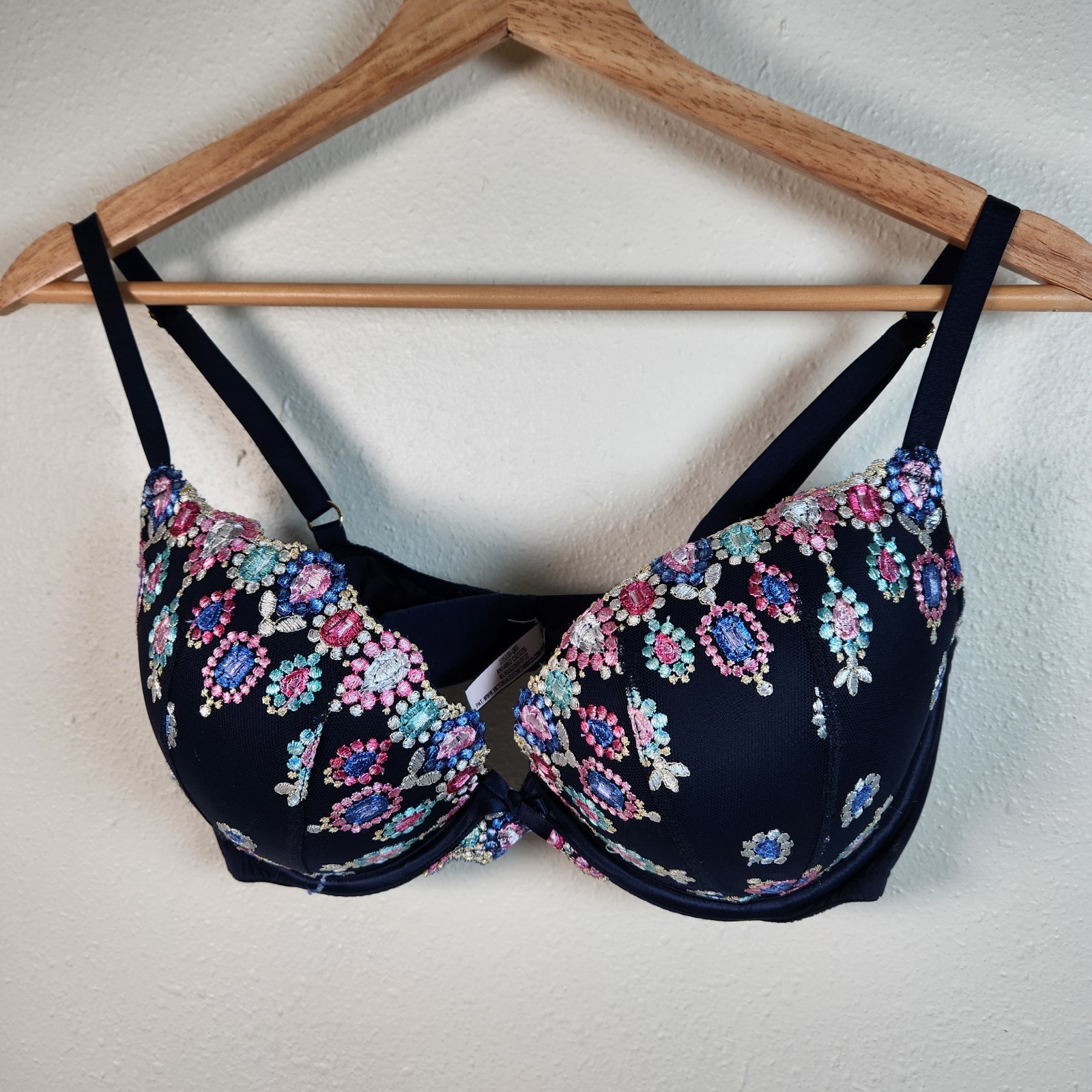 VICTORIA'S SECRET DREAM ANGELS Push-Up Bra Noir Navy Embroidery VS 38D ...