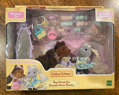 Calico Critters PONY FRIENDS SET Sylvanian Families GISELLE SILVER PONY ...