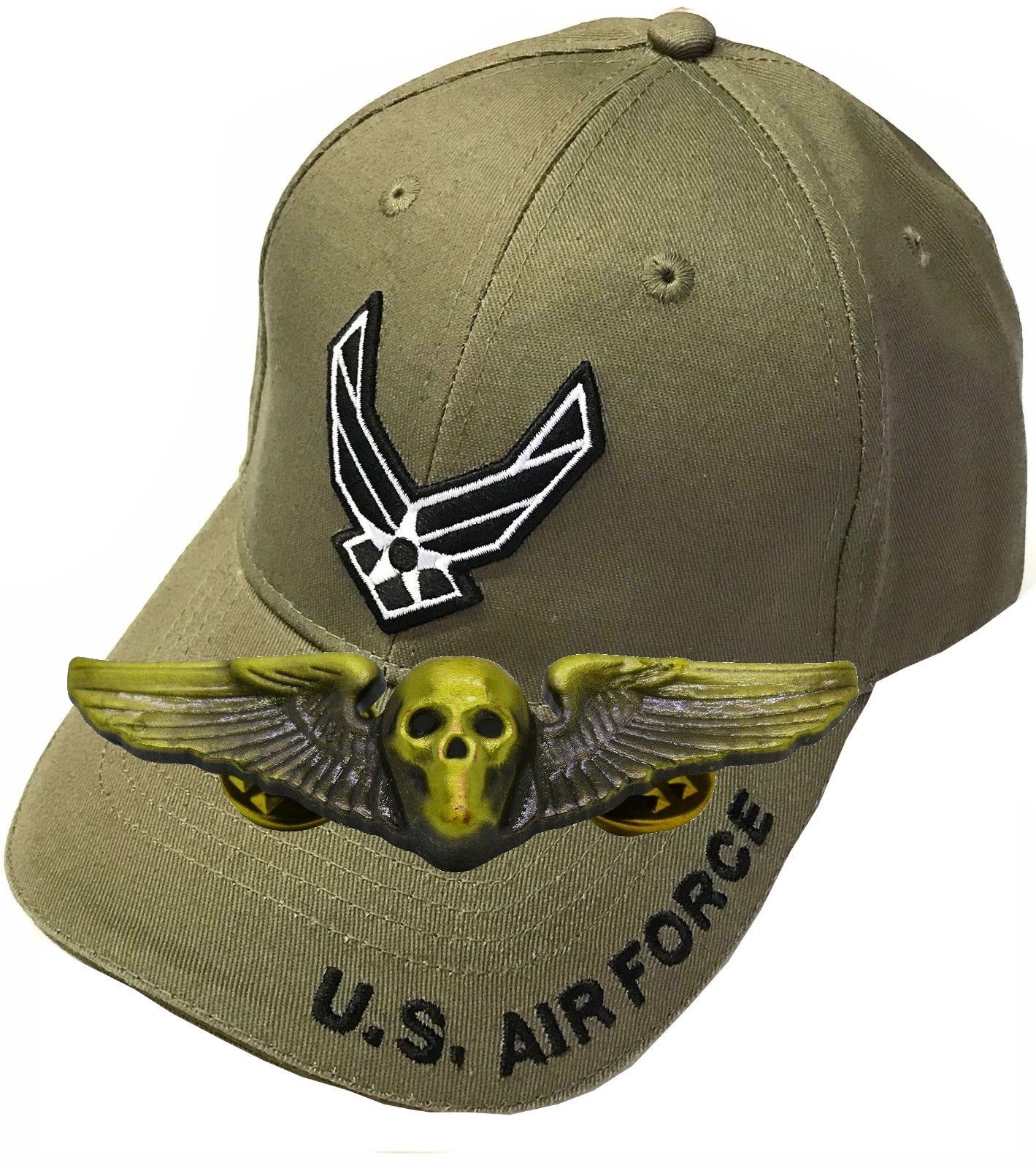 USAF SKULL Aviation Pilot Wing Badge Air Force Hat Embroidered Cap ...