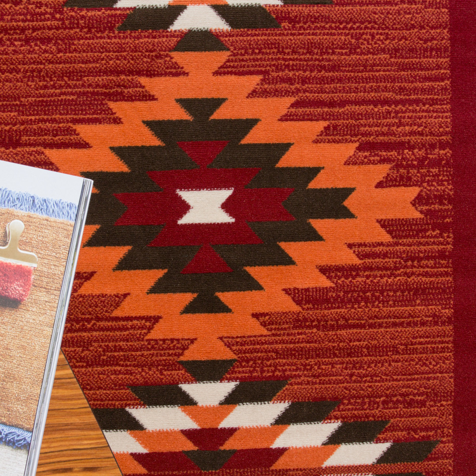 Milan Red Floor Rug Terracotta Brown & Off White Tribal Aztec Bohemian ...