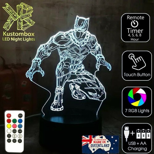 BLACK PANTHER WAKANDA 3D LED Battery USB Night Light Colour Change Room ...