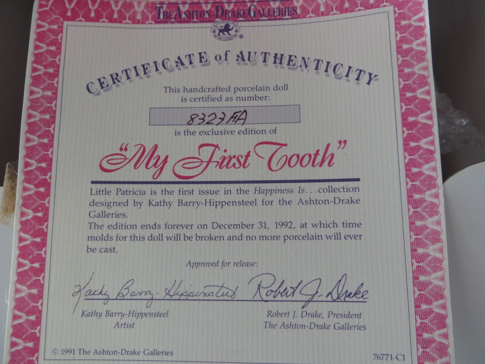 1991 Ashton Drake Porcelain Baby Doll "MY FIRST TOOTH" By Kathy ...