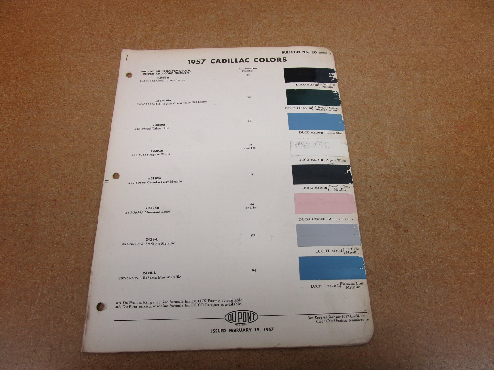 Cadillac Paint Color Chart