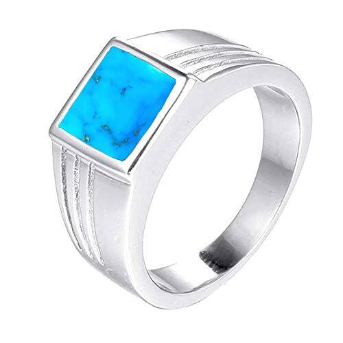Natural Turquoise Silver Rings for Men Rectangle Shape Gemstone in Size ...