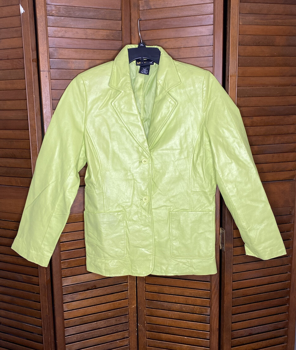 Y2K Metrostyle Lime Green Vintage Leather Jacket Womens Size 14 | eBay