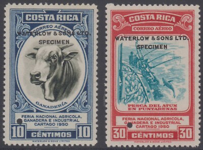 COSTA RICA 1950 NATIONAL FAIR Sc C201-C202 PERF PROOFS UNISSUED COLORS ...