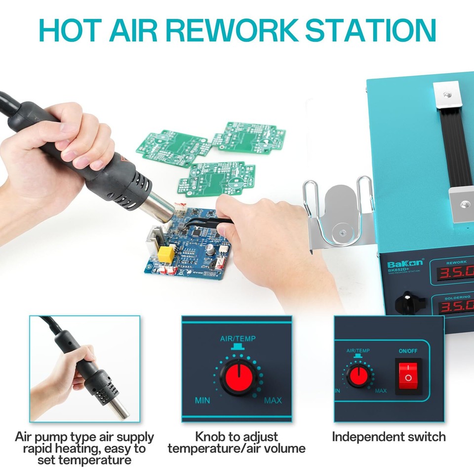 852d+ Heat Gun And Soldering Iron 2in1 Kit Smd Hot Air Rework Soldering ...