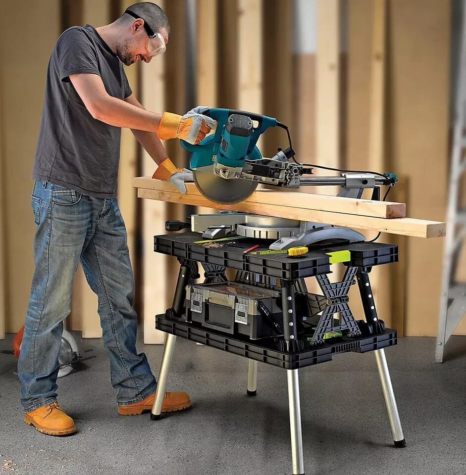 Keter Workbench Portable Folding Work Table Bench w/ 2 Clamps 1000 lb ...