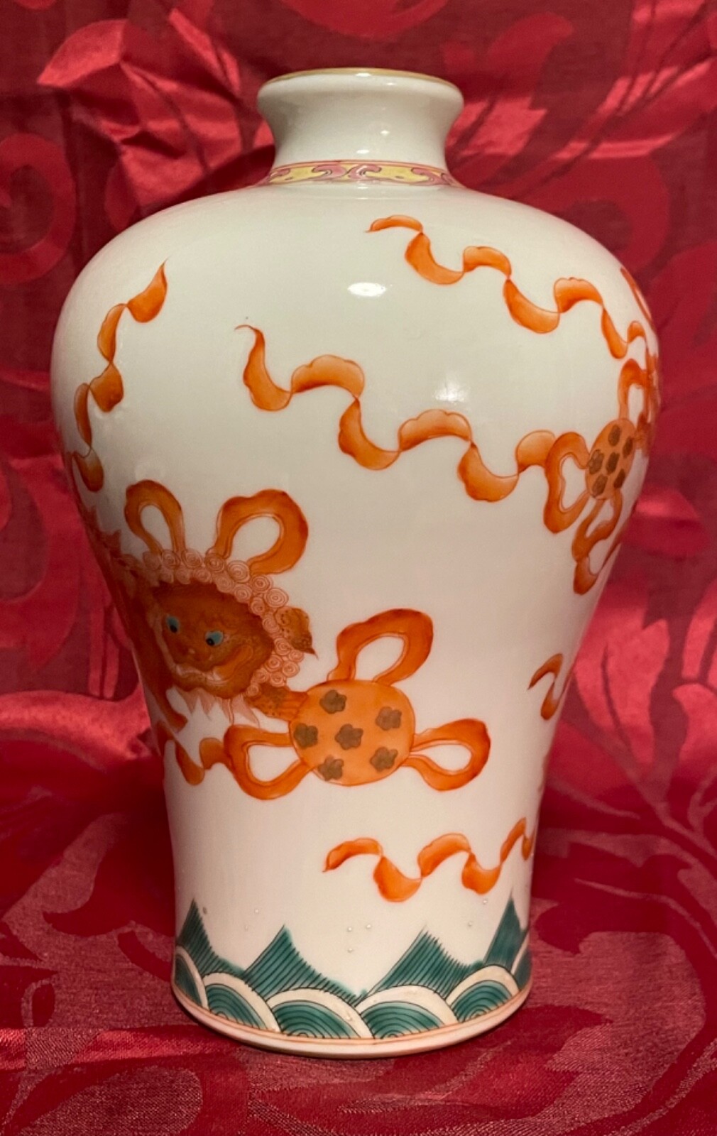 ANTIQUE CHINESE REPUBLIC FAMILLE ROSE MEIPING RED DRAGON FOO DOGS ...