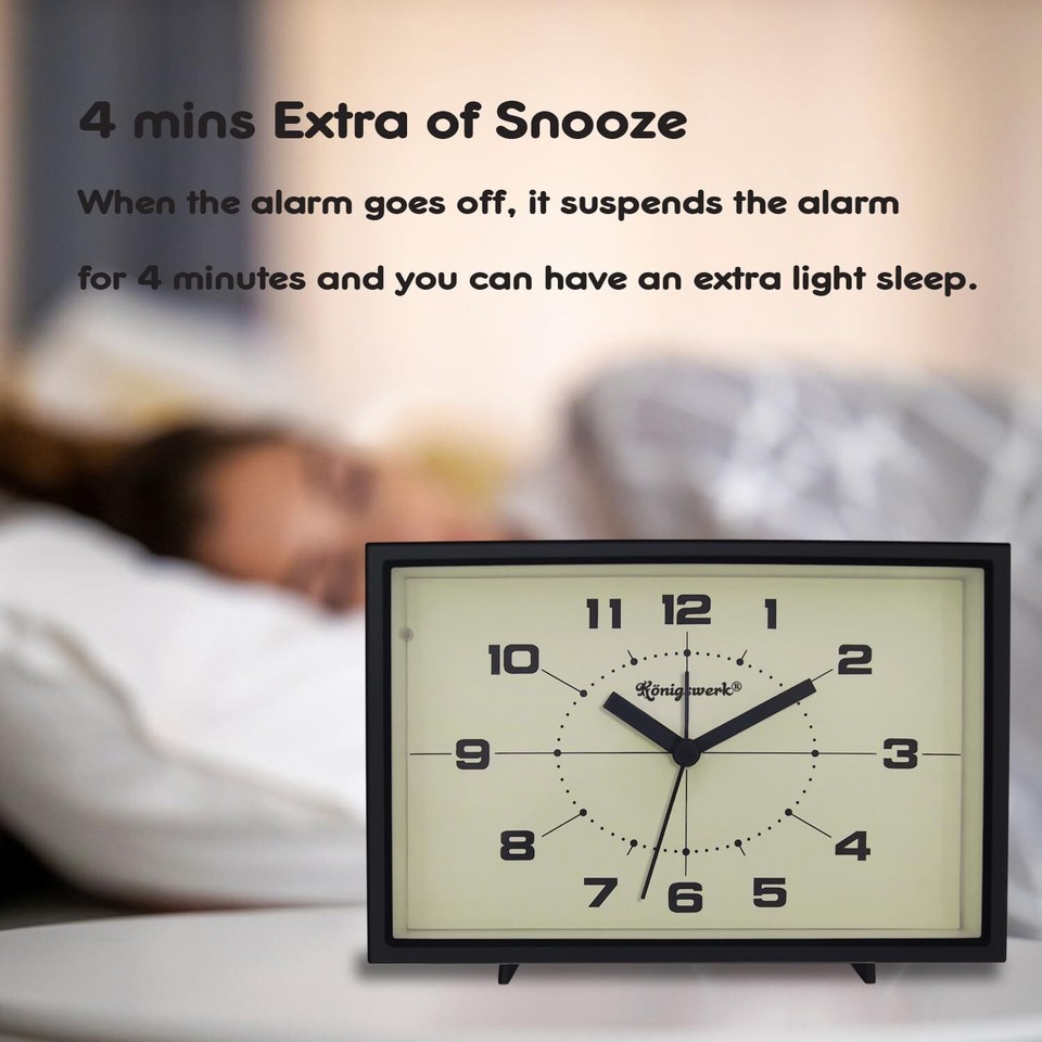 Analog Alarm Clock 6 inch Silent Non Ticking Small Clock with Night ...