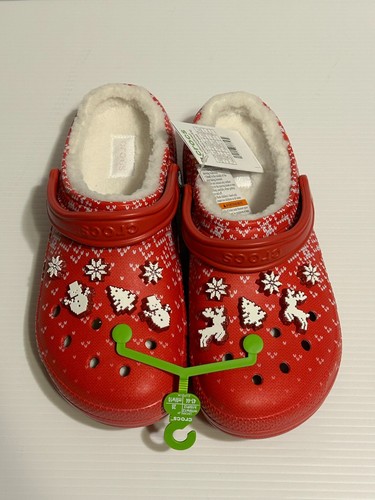 Crocs Unisex Classic Lined Holiday Charm Clog Size M10/W12 Red White ...